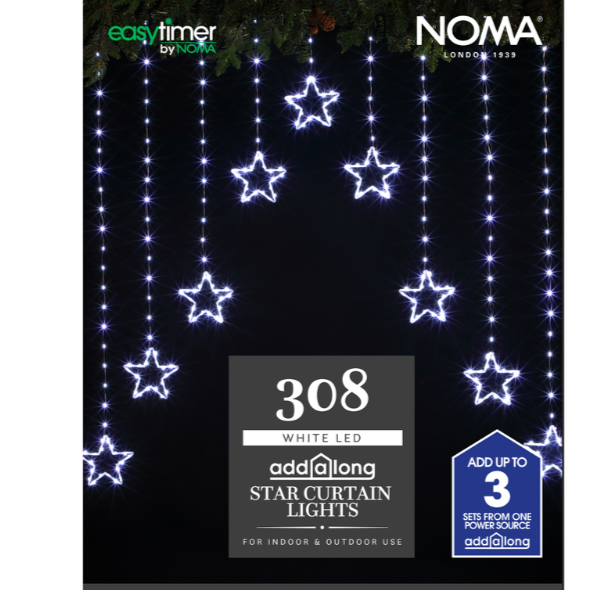 Noma White Star Curtain Lights 308 LEDs | incube Lighting
