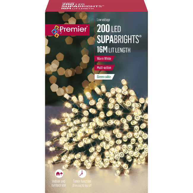 200 Warm White Premier Supabright LED Christmas Lights | incube Lighting