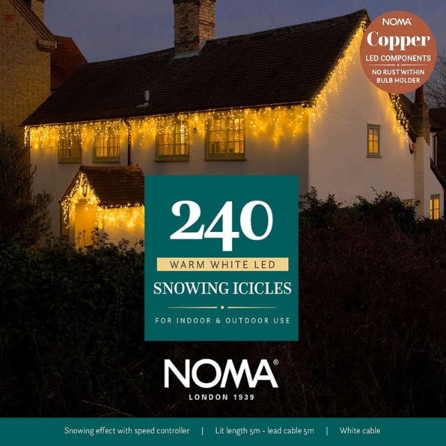 Noma 240 LED Warm White Snowing Icicle Lights - 5M Lit Length | incube ...