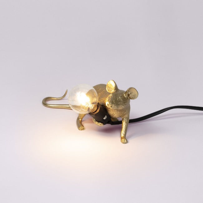 Seletti Mouse Lamp - Lying Down - Gold | incube lighting | incube Lighting